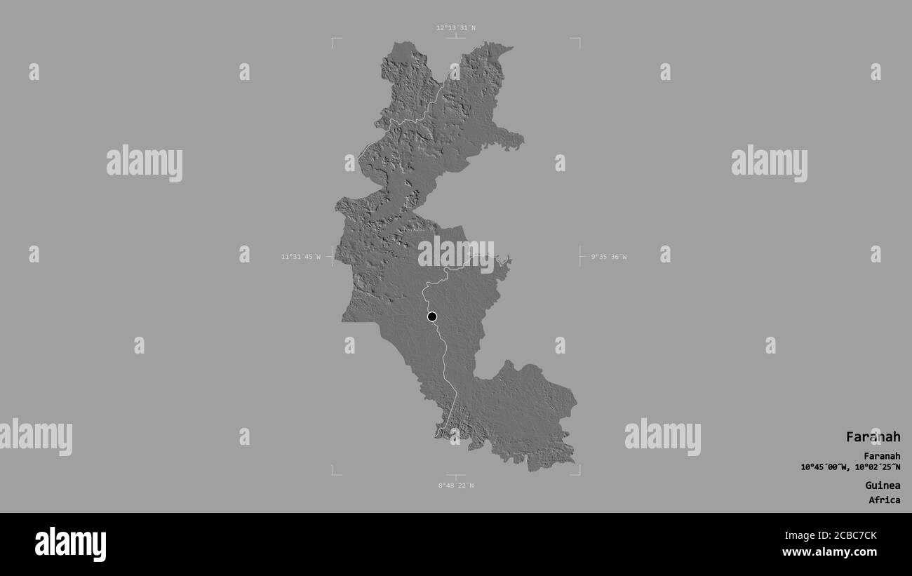 Area of Faranah, region of Guinea, isolated on a solid background in a ...