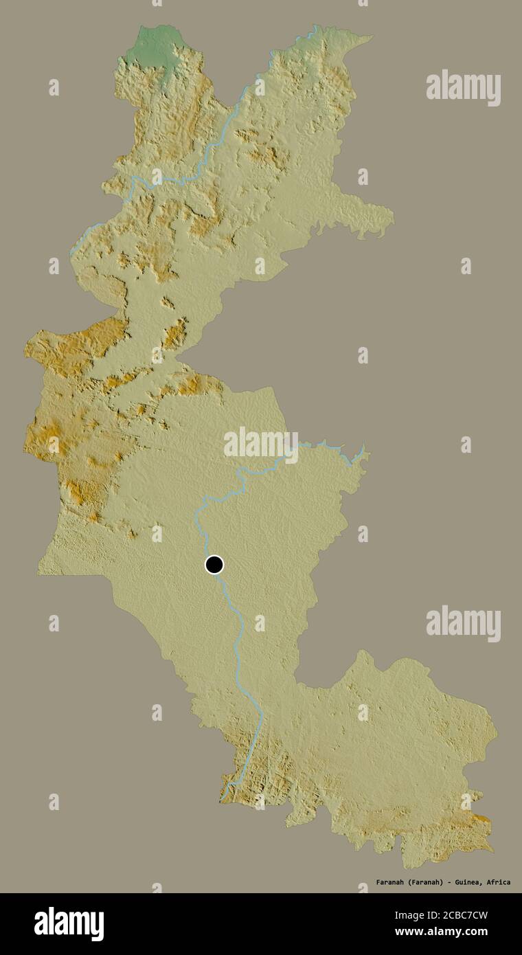 Shape of Faranah, region of Guinea, with its capital isolated on a ...