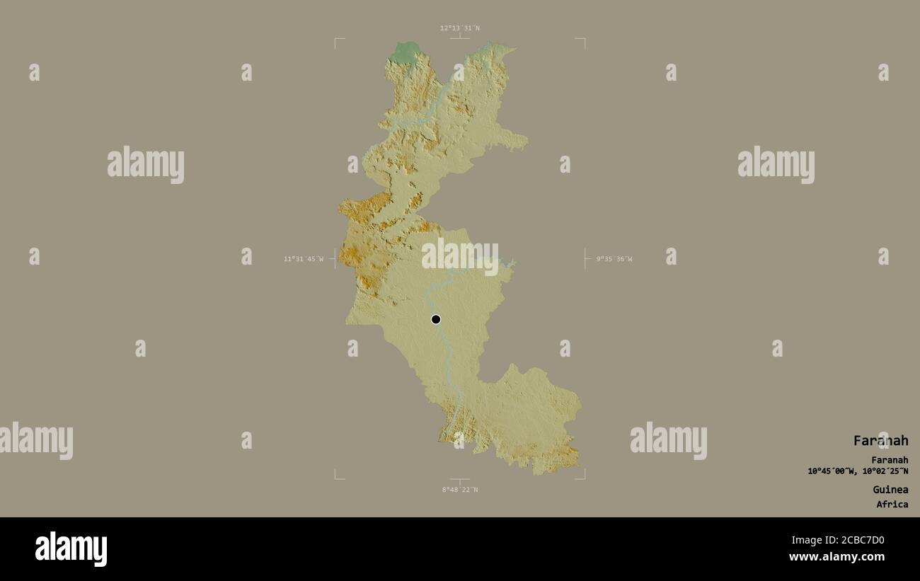 Area of Faranah, region of Guinea, isolated on a solid background in a ...