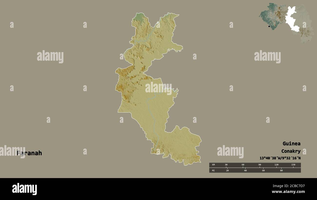 Shape of Faranah, region of Guinea, with its capital isolated on solid ...