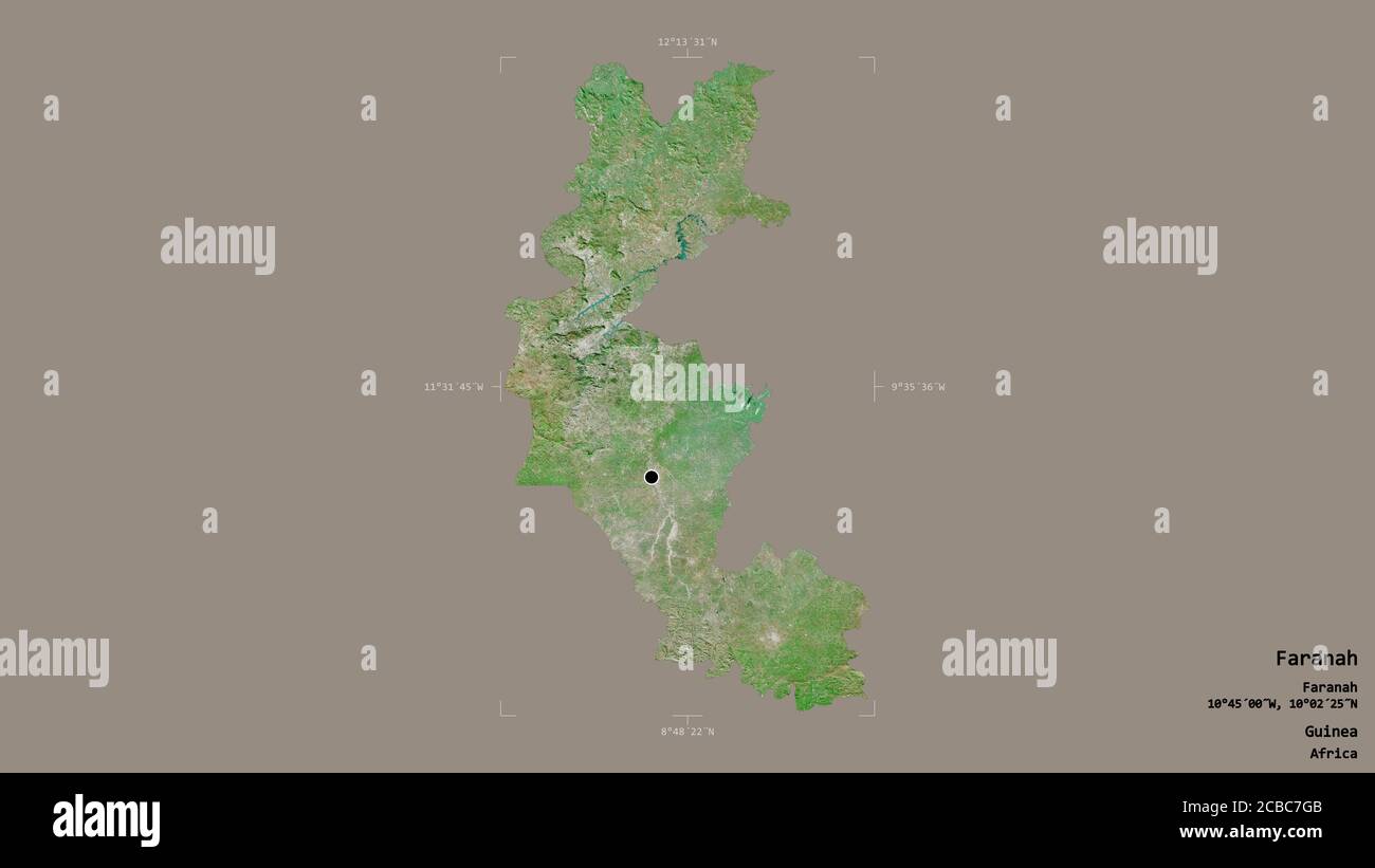 Area of Faranah, region of Guinea, isolated on a solid background in a ...