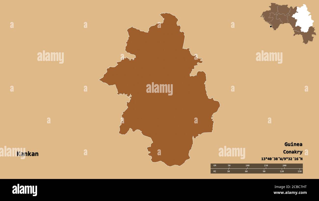 Shape of Kankan, region of Guinea, with its capital isolated on solid ...