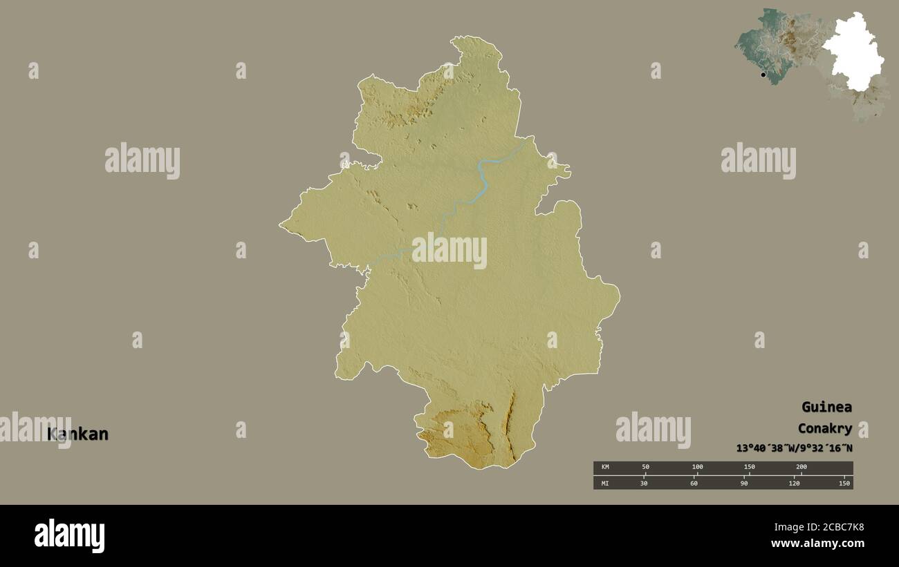 Shape of Kankan, region of Guinea, with its capital isolated on solid ...