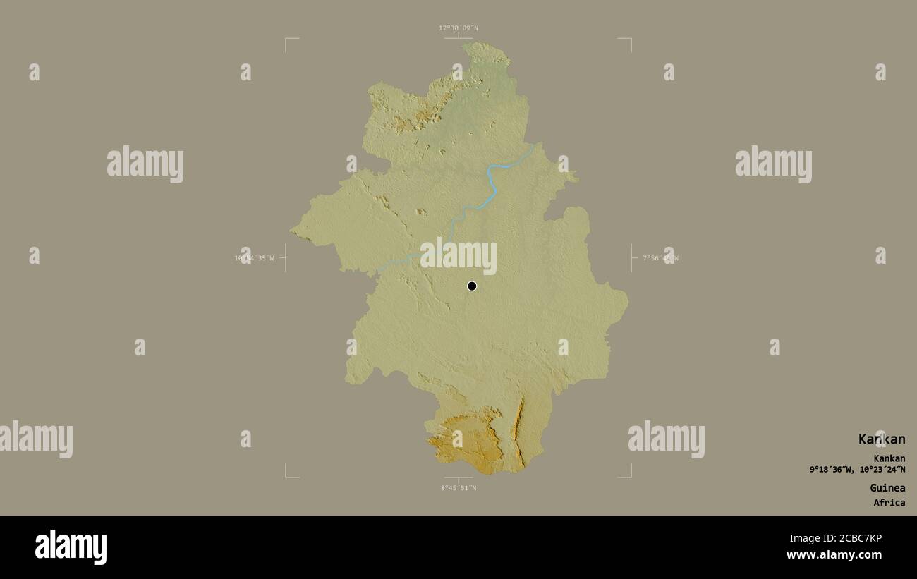 Area of Kankan, region of Guinea, isolated on a solid background in a ...