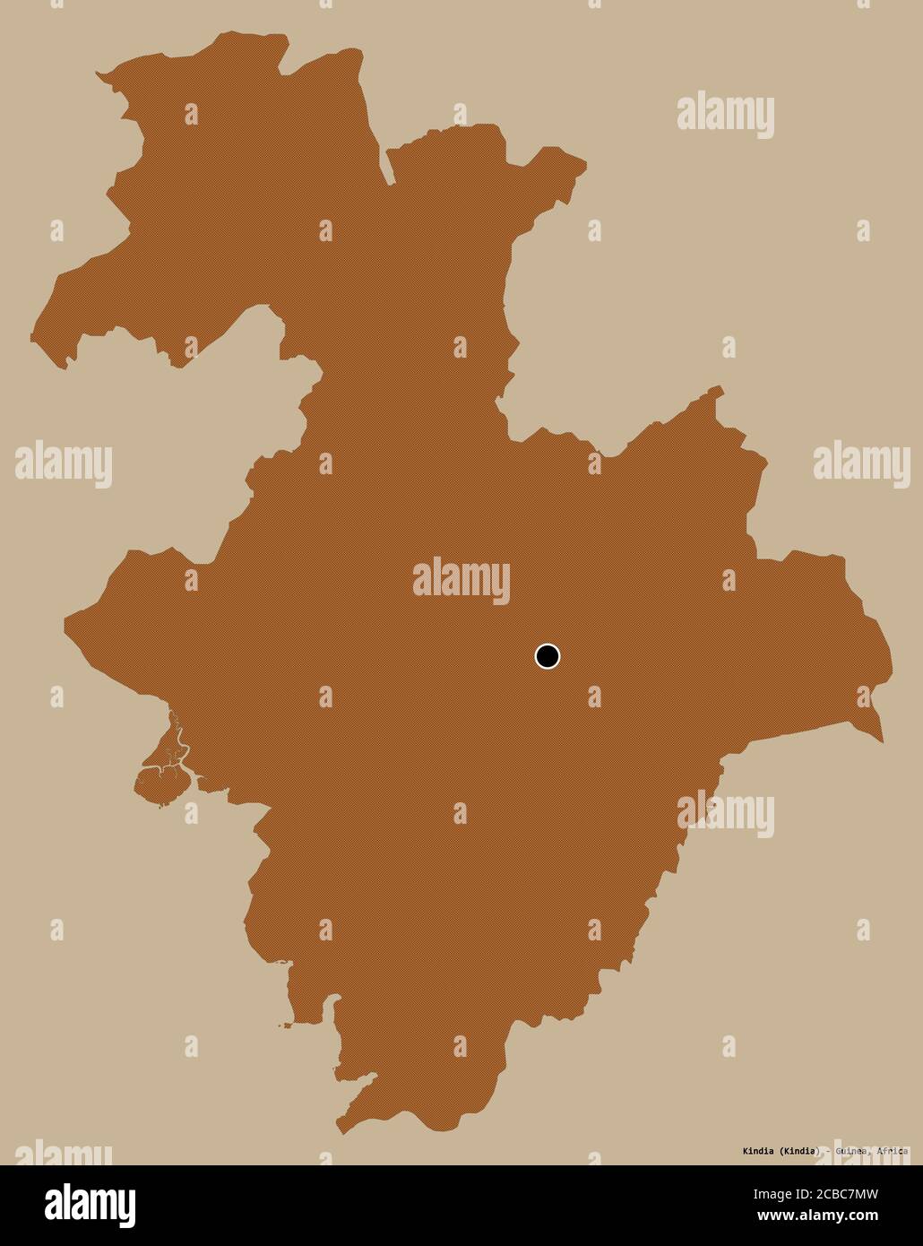 Shape of Kindia, region of Guinea, with its capital isolated on a solid ...