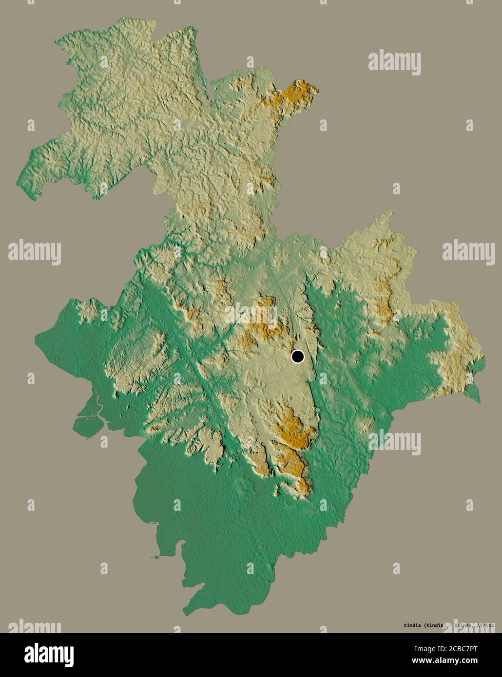 Shape of Kindia, region of Guinea, with its capital isolated on a solid ...