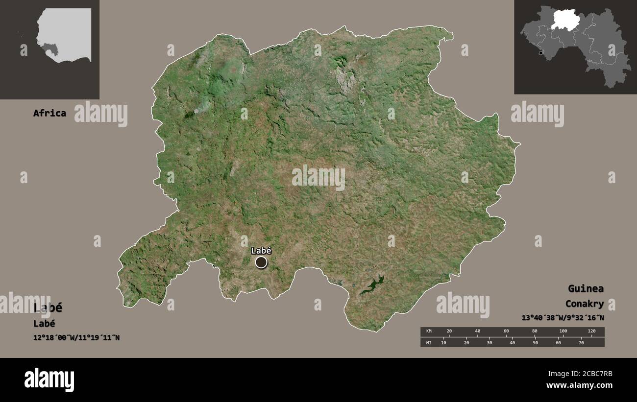 Shape of Labé, region of Guinea, and its capital. Distance scale ...