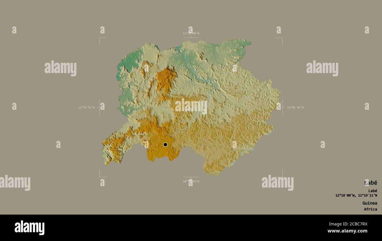 Area of Labé, region of Guinea, isolated on a solid background in a ...