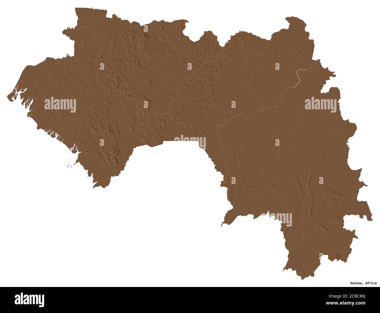 Shape of Guinea with its capital isolated on white background. Colored ...