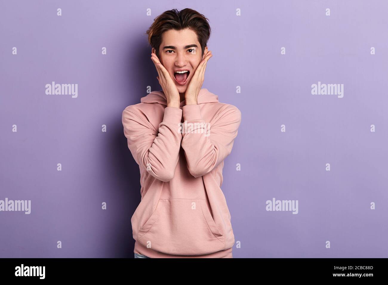 Portrait of excited surprised stressful terrified and charismatic young ...