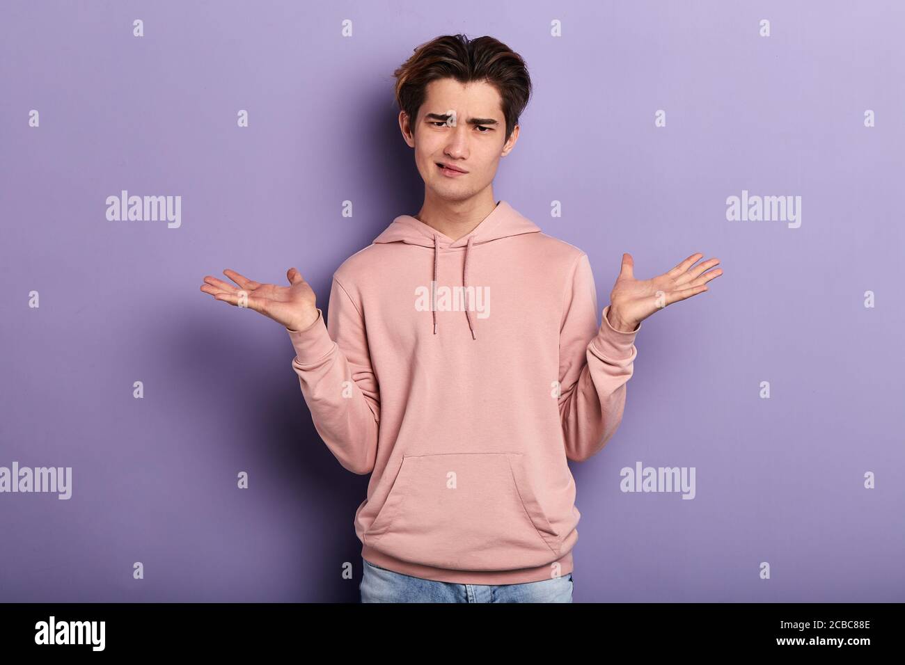 unhappy angry frustrated mana with open palms cannot solve his problem ...