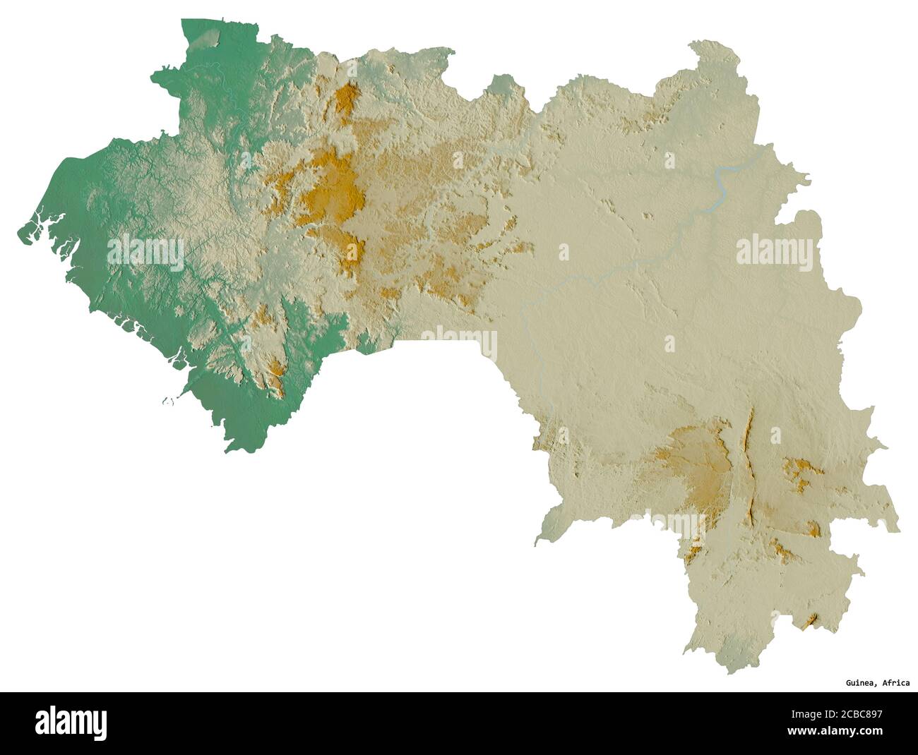 Shape of Guinea with its capital isolated on white background ...