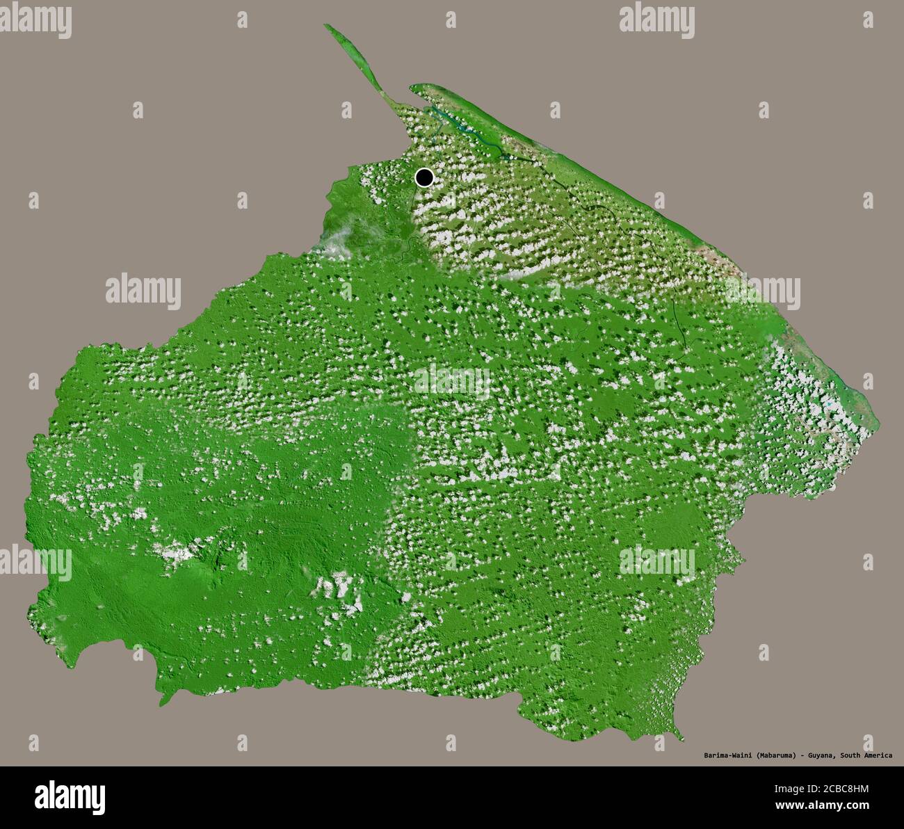 Shape of Barima-Waini, region of Guyana, with its capital isolated on a ...