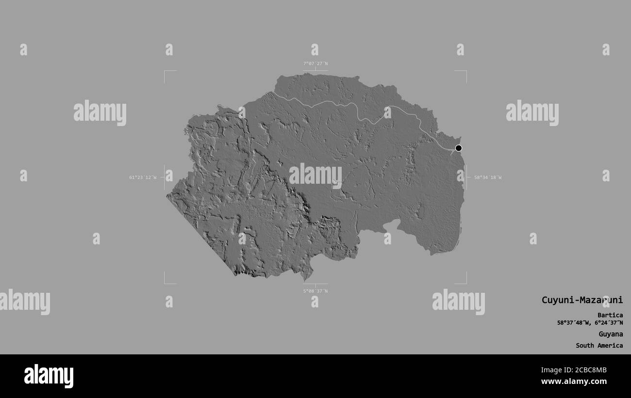 Area of Cuyuni-Mazaruni, region of Guyana, isolated on a solid ...