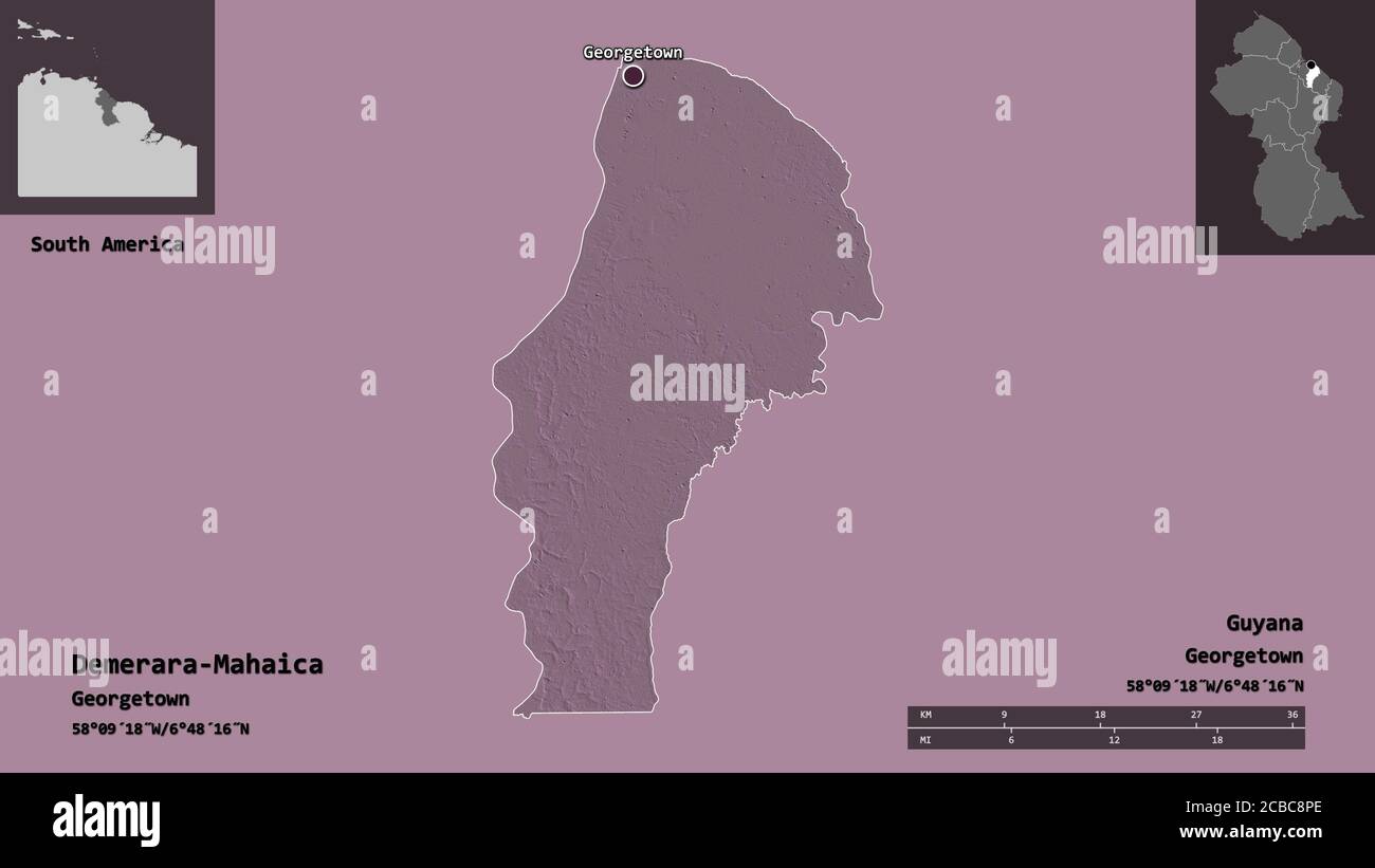 Shape of Demerara-Mahaica, region of Guyana, and its capital. Distance ...