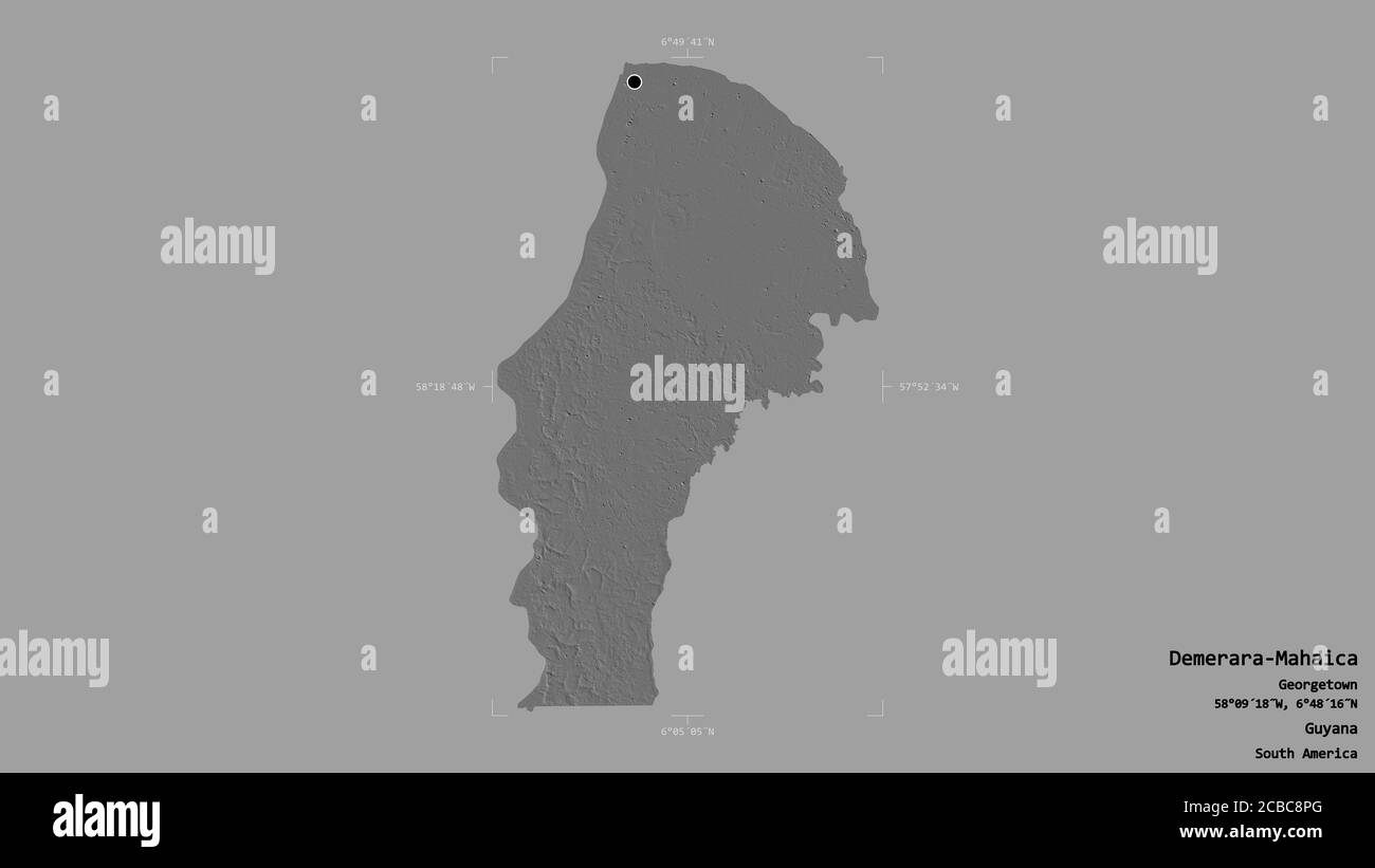 Area of Demerara-Mahaica, region of Guyana, isolated on a solid ...
