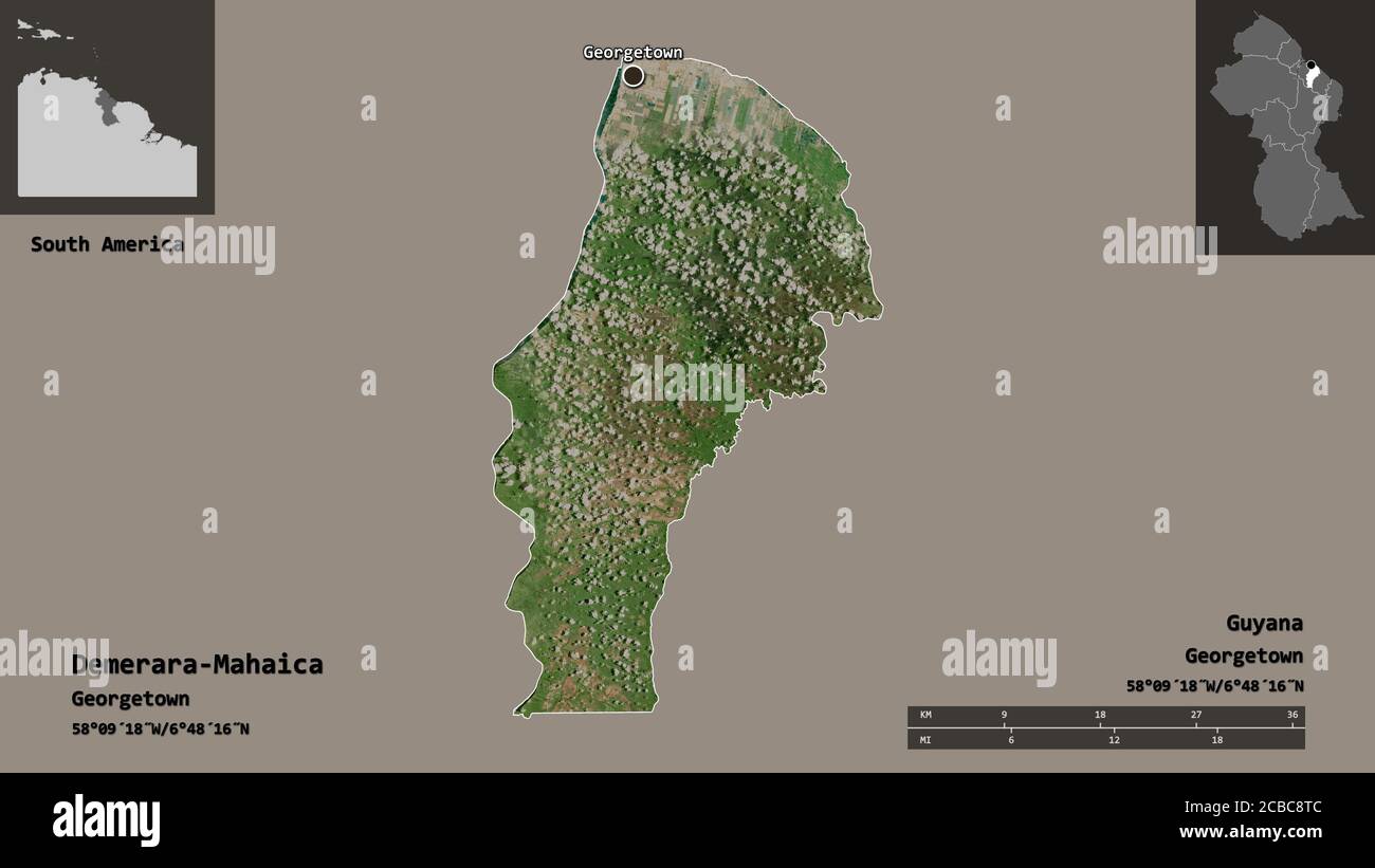 Shape of Demerara-Mahaica, region of Guyana, and its capital. Distance ...