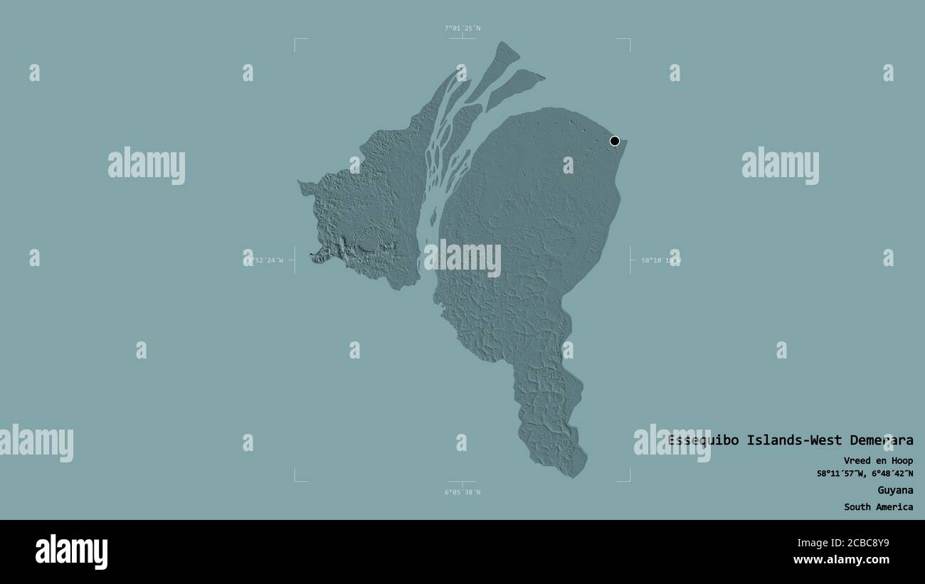 Area of Essequibo Islands-West Demerara, region of Guyana, isolated on ...