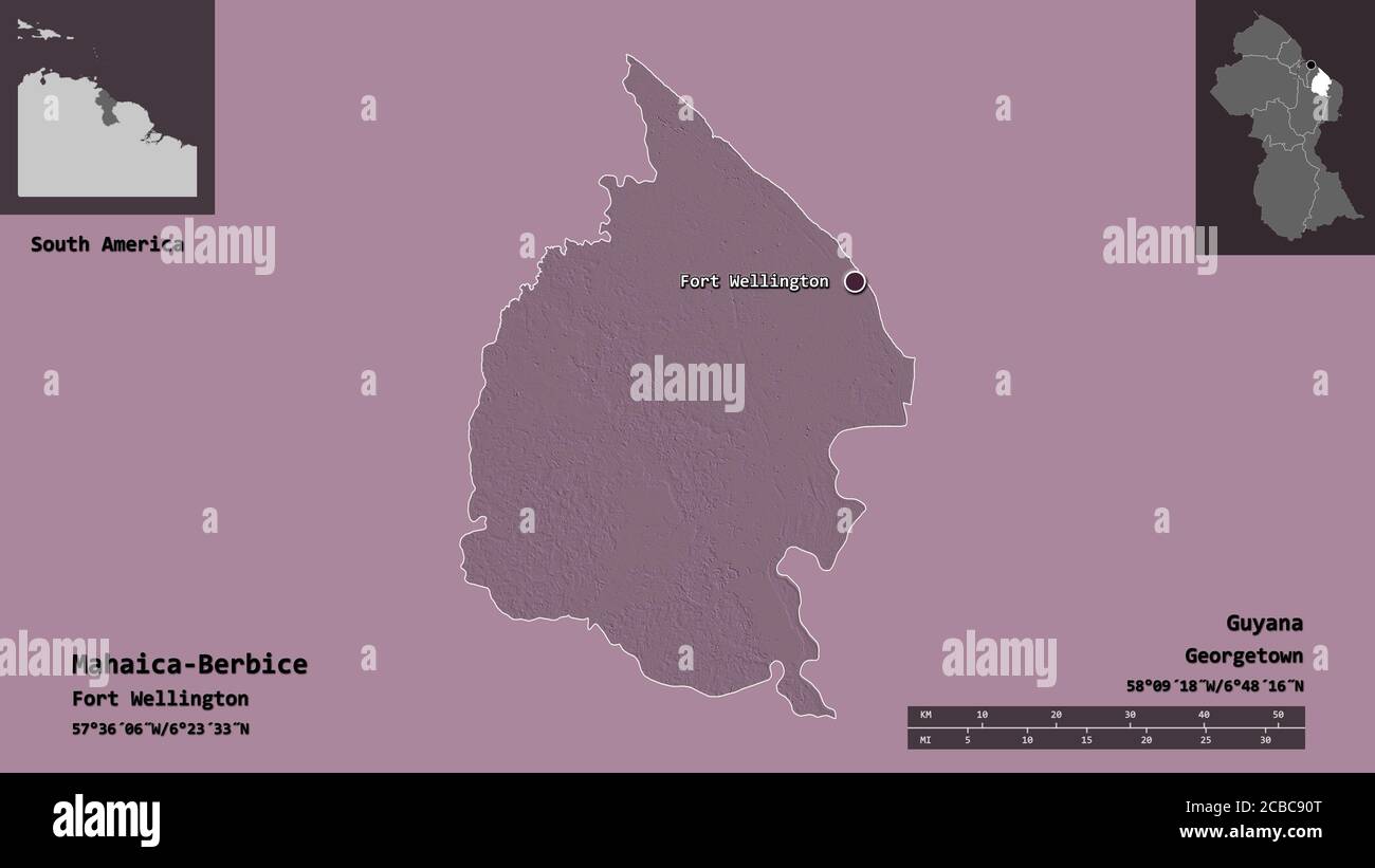 Shape of Mahaica-Berbice, region of Guyana, and its capital. Distance ...