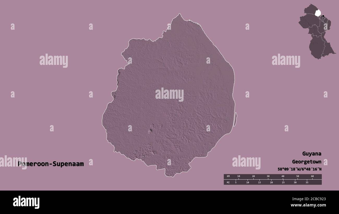 Shape of Pomeroon-Supenaam, region of Guyana, with its capital isolated ...