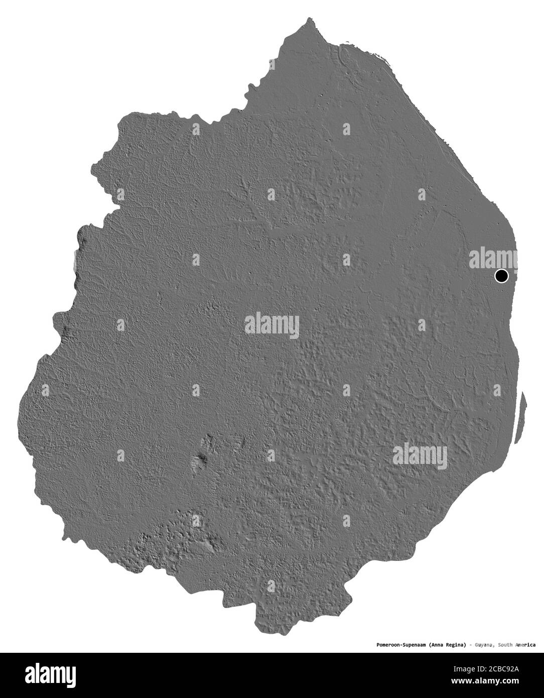 Shape of Pomeroon-Supenaam, region of Guyana, with its capital isolated ...