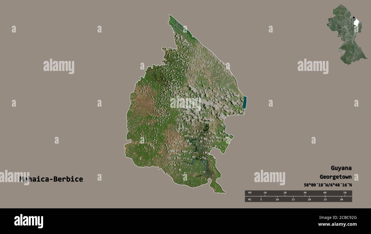 Shape of Mahaica-Berbice, region of Guyana, with its capital isolated ...
