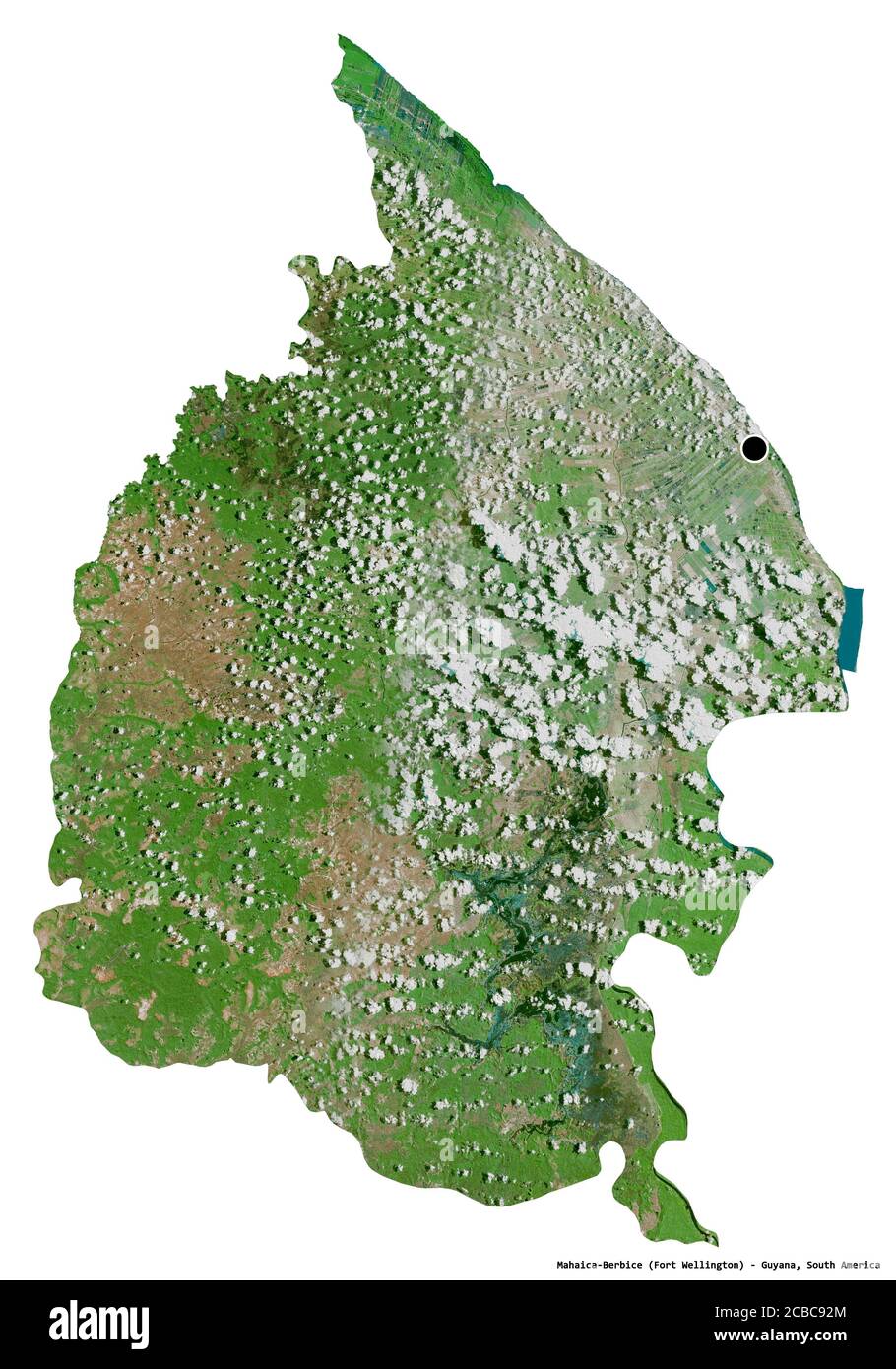 Shape of Mahaica-Berbice, region of Guyana, with its capital isolated ...