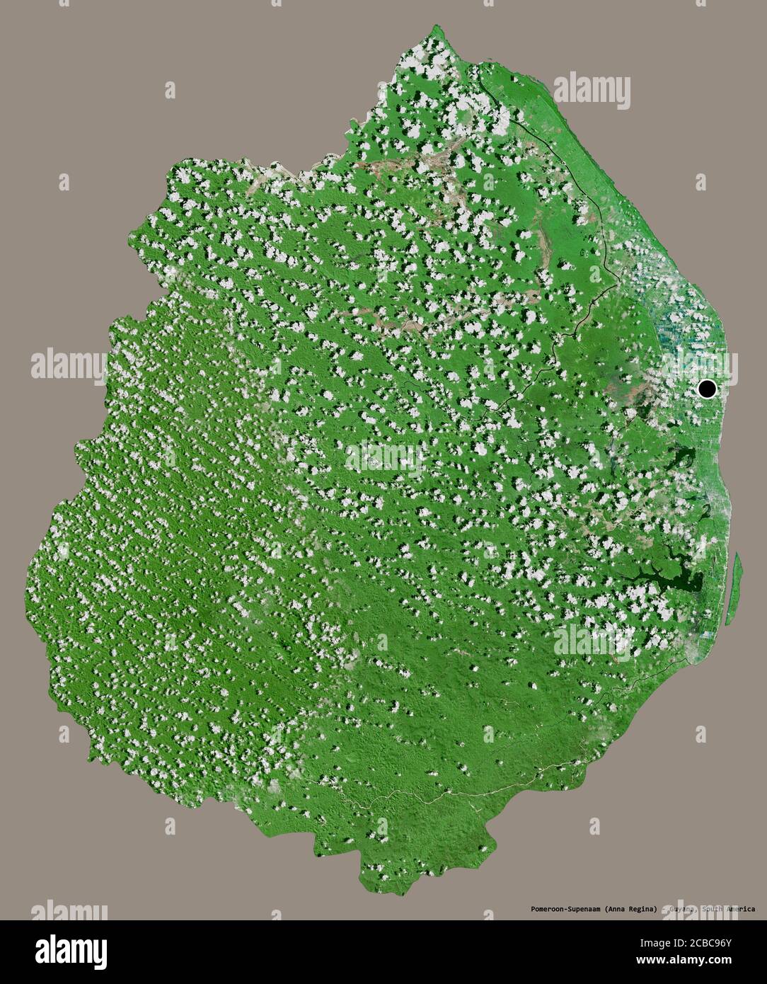 Shape of Pomeroon-Supenaam, region of Guyana, with its capital isolated ...