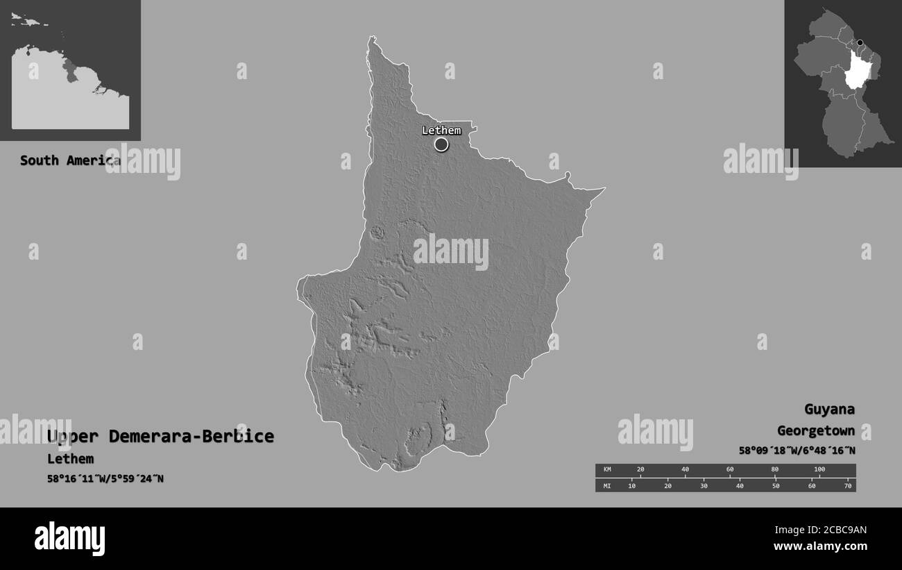 Shape of Upper Demerara-Berbice, region of Guyana, and its capital ...
