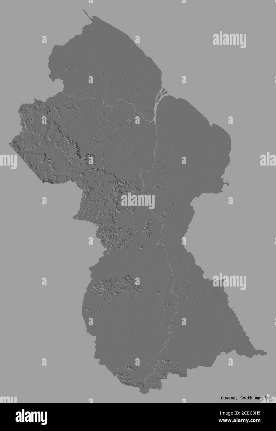 Shape of Guyana with its capital isolated on a solid color background ...