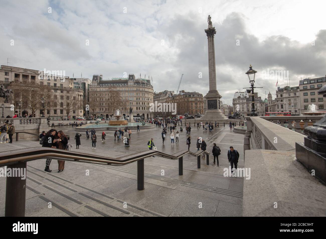 General view from upper part, North Terrace of Trafalgar Square London ...