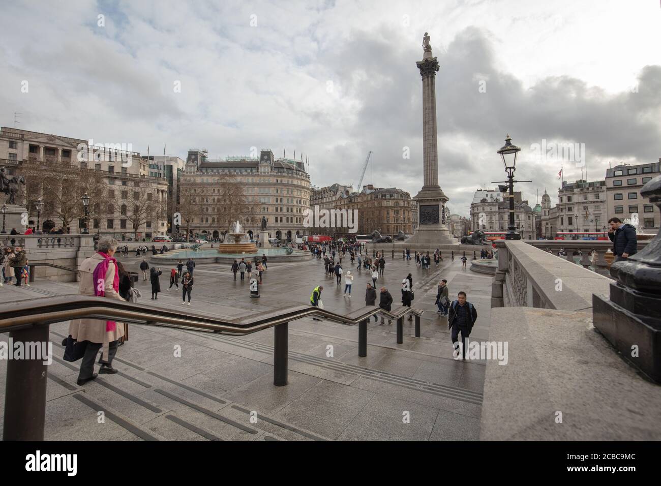 General view from upper part, North Terrace of Trafalgar Square London ...