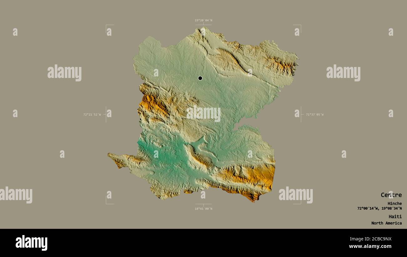 Area of Centre, department of Haiti, isolated on a solid background in ...