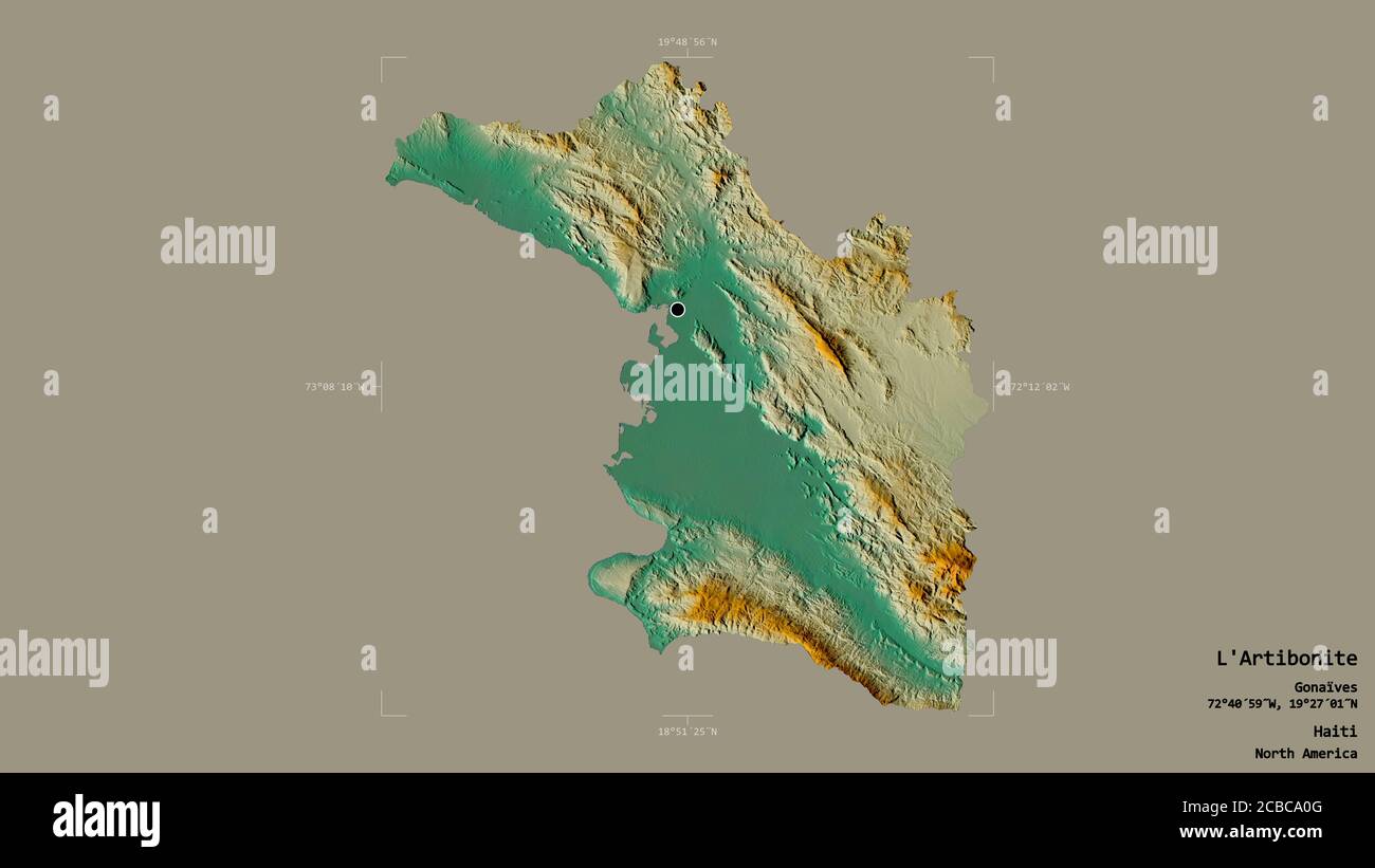 Area of L'Artibonite, department of Haiti, isolated on a solid ...