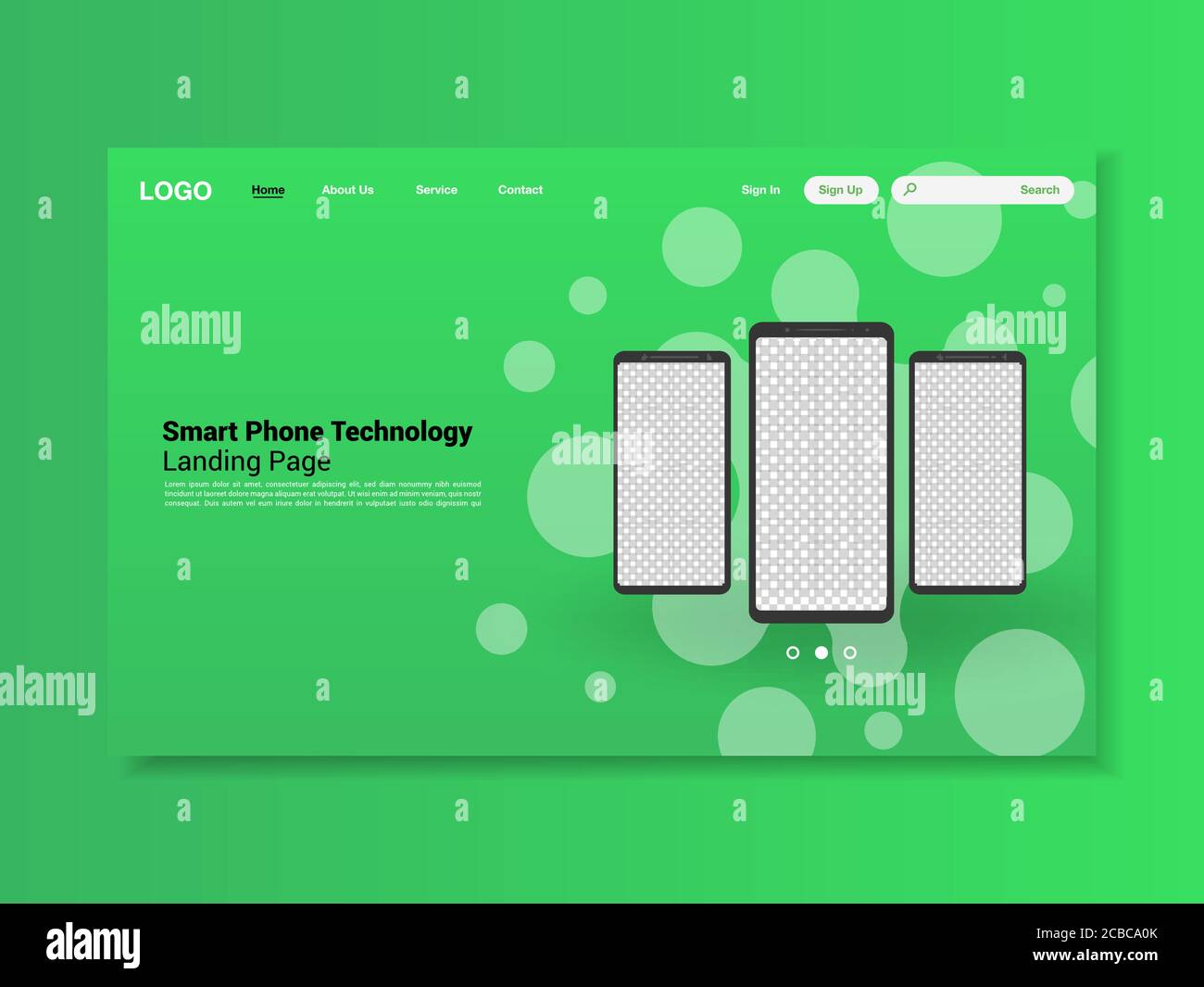 Three Smartphone screen landing page background, green screen ...