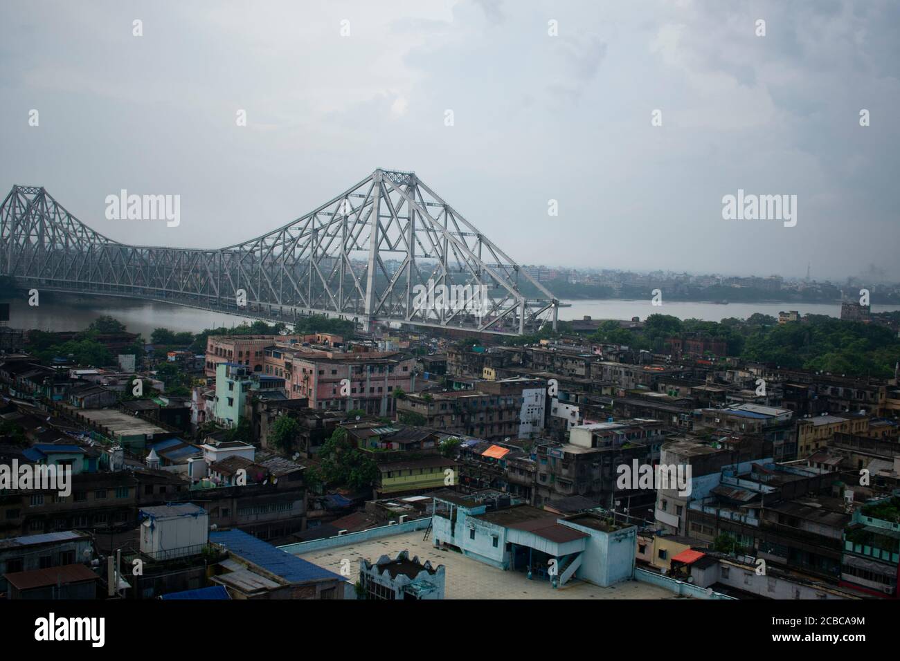 bird eye view of kolkata city with hooghly river and howrah bridge ...