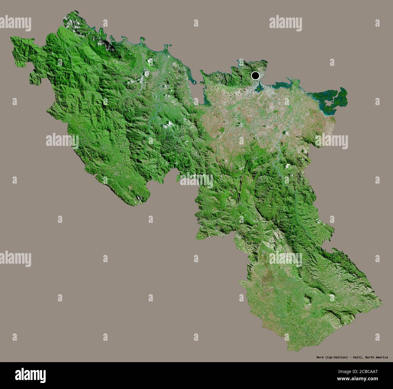 Shape of Nord, department of Haiti, with its capital isolated on a ...