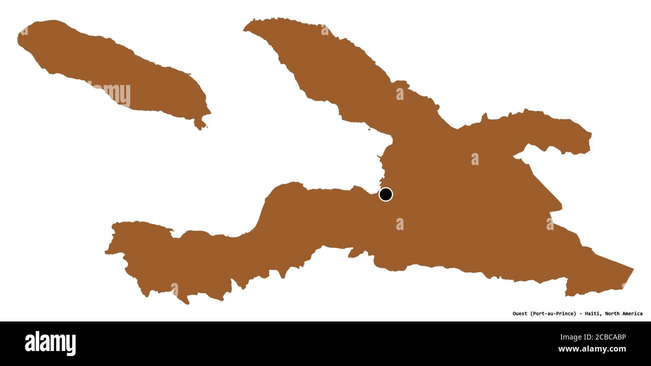 Shape of Ouest, department of Haiti, with its capital isolated on white ...