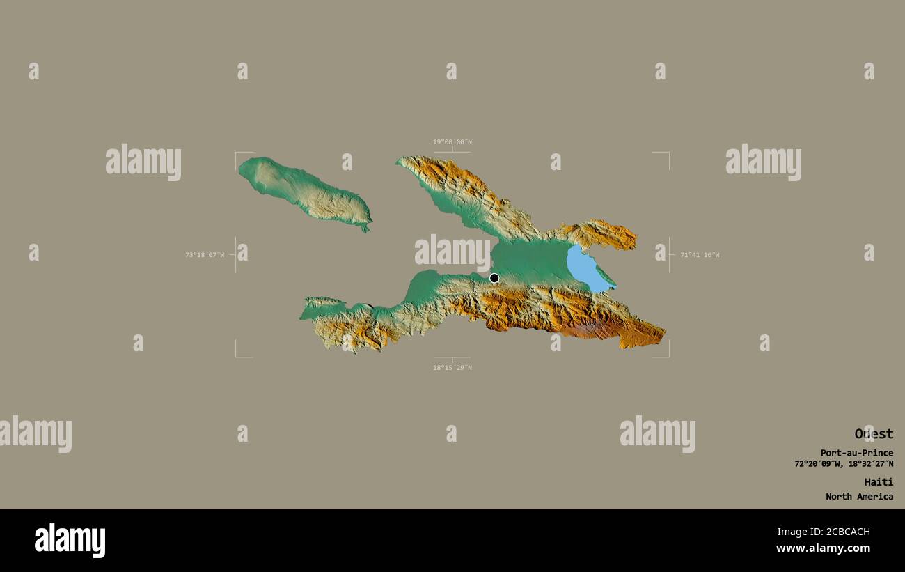 Area of Ouest, department of Haiti, isolated on a solid background in a ...