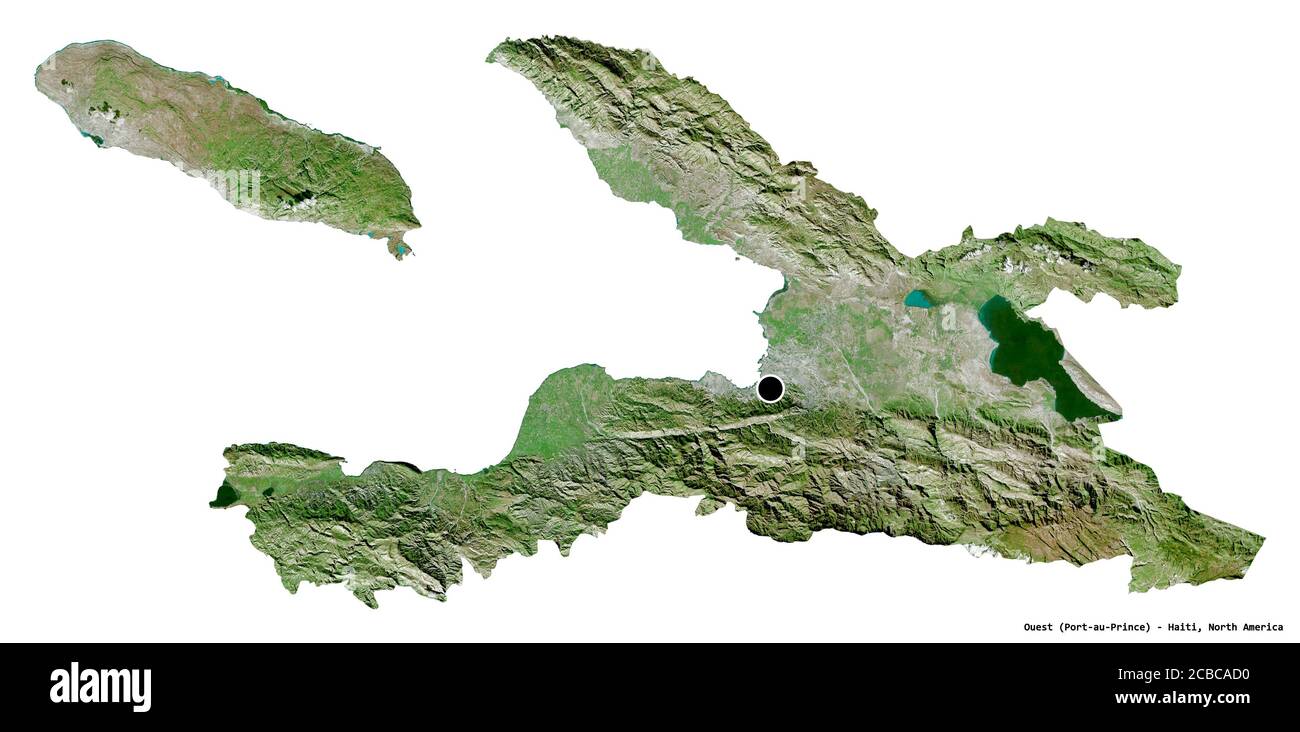 Shape of Ouest, department of Haiti, with its capital isolated on white ...