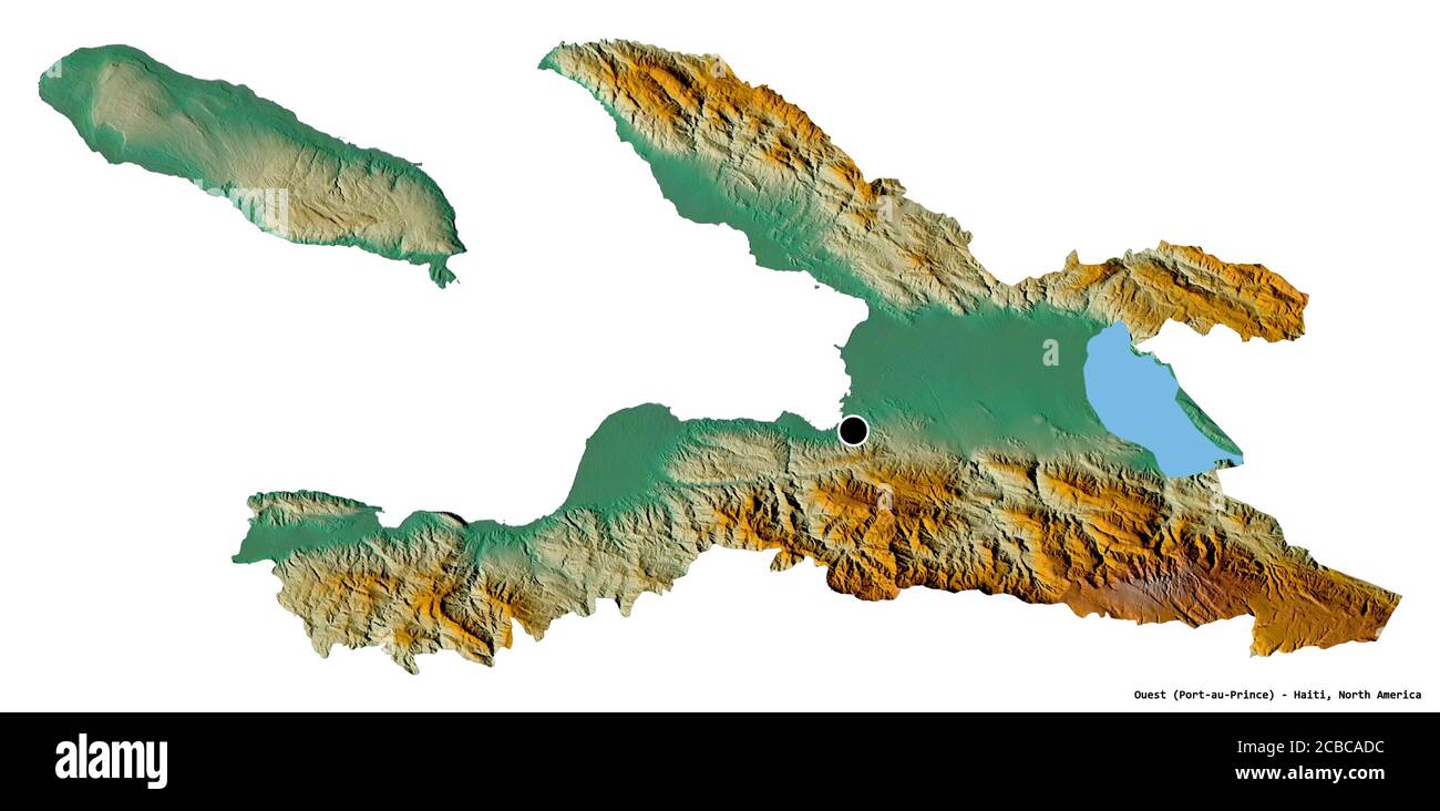 Shape of Ouest, department of Haiti, with its capital isolated on white ...