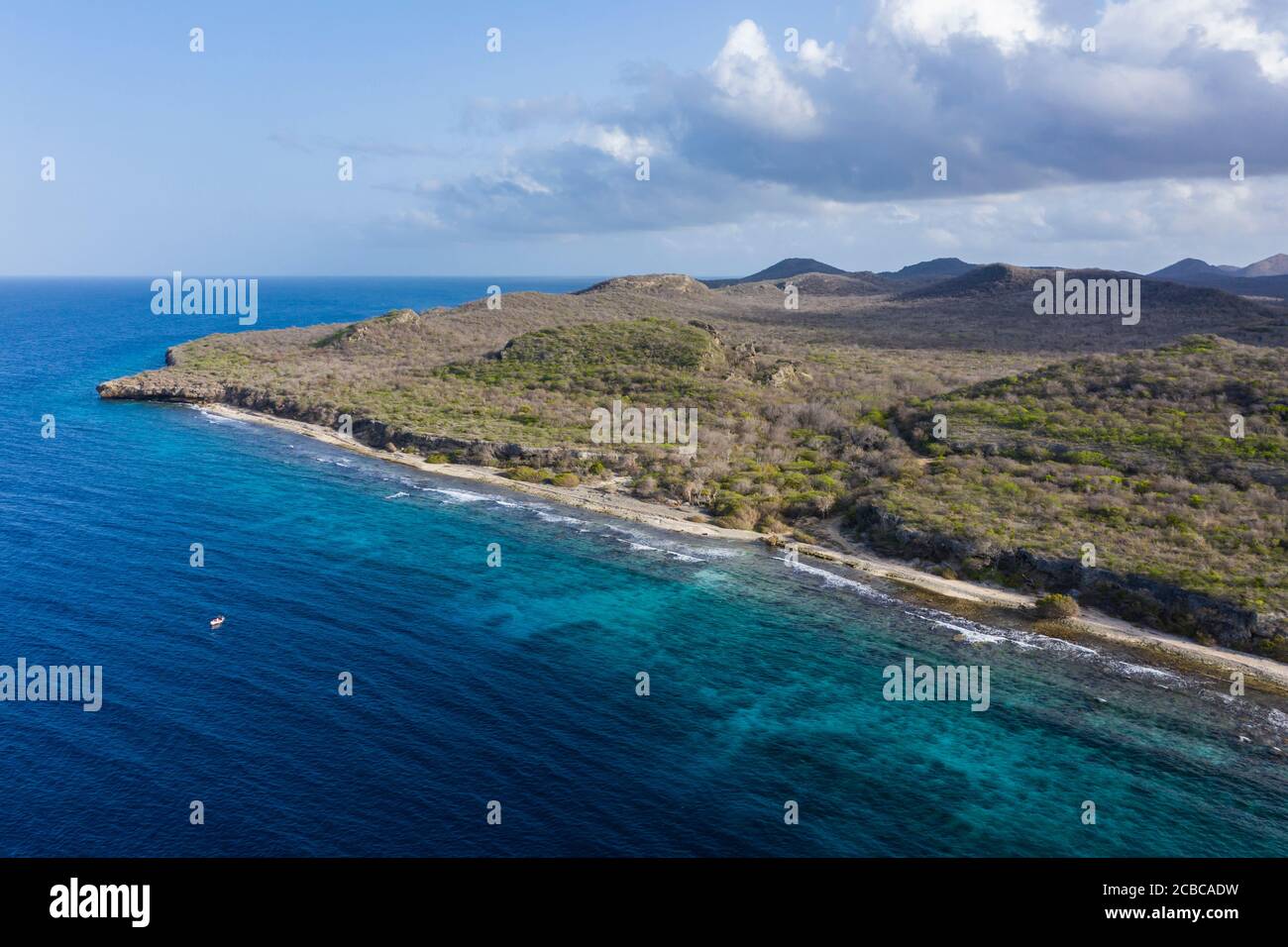 Aerial view of coast of Curaçao in the Caribbean Sea with turquoise ...