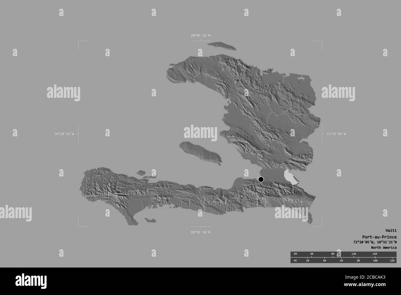 Area of Haiti isolated on a solid background in a georeferenced ...