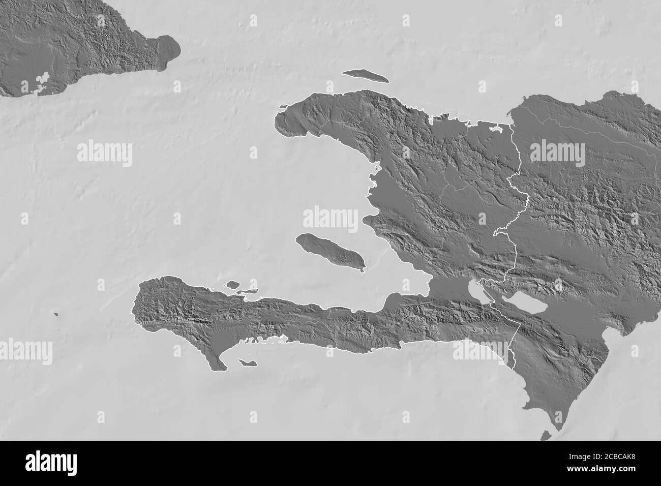 Extended area of Haiti with country outline, international and regional borders. Bilevel ...