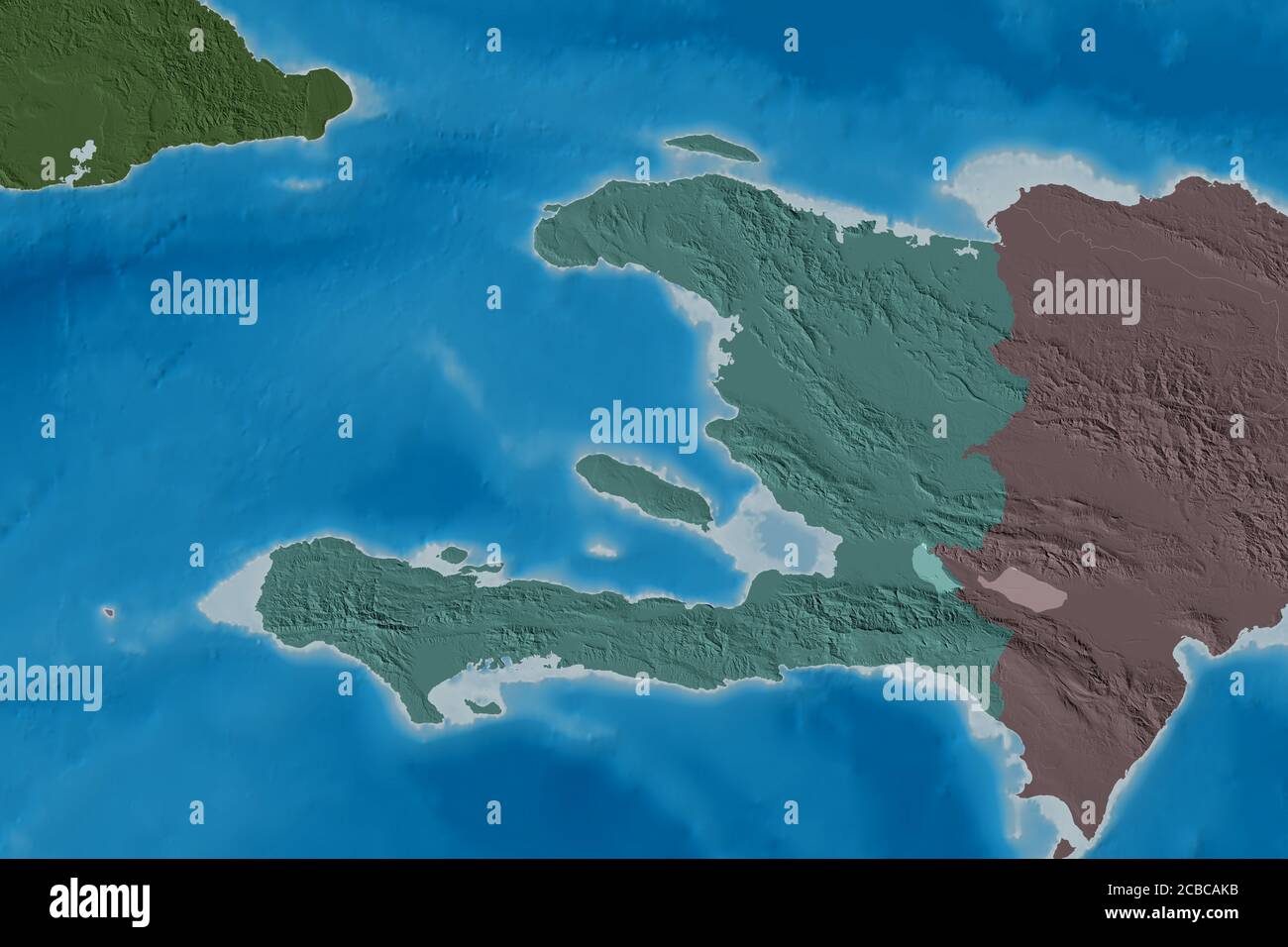 Extended area of Haiti. Colored elevation map. 3D rendering Stock Photo ...