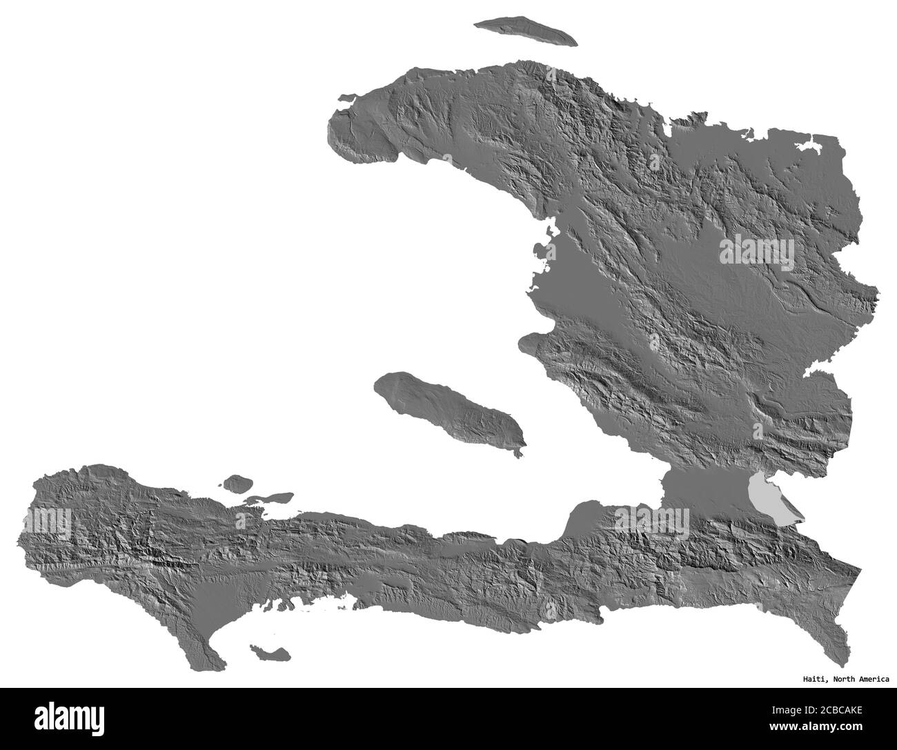 Shape of Haiti with its capital isolated on white background. Bilevel ...