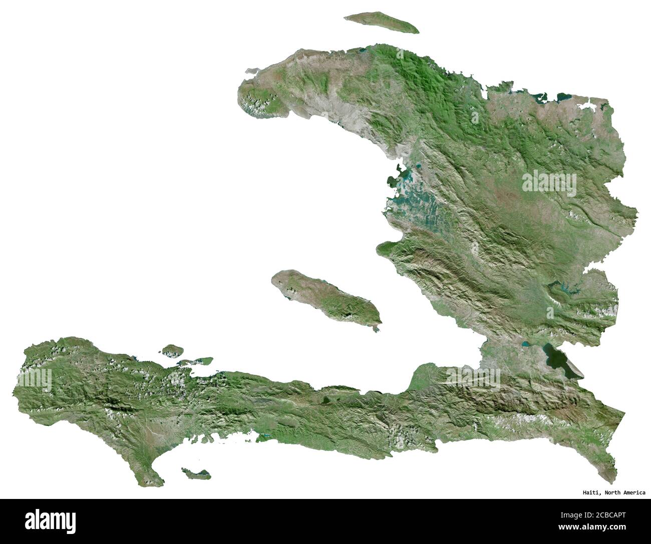 Shape of Haiti with its capital isolated on white background. Satellite ...