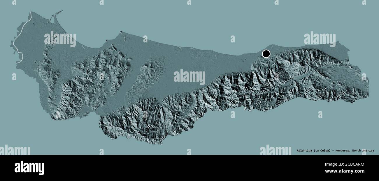 Shape of Atlántida, department of Honduras, with its capital isolated ...