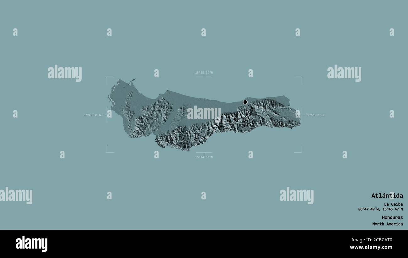 Area of Atlántida, department of Honduras, isolated on a solid ...