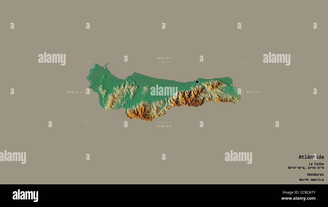 Area of Atlántida, department of Honduras, isolated on a solid ...